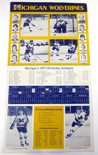 1977-78 MICHIGAN WOLVERINES Hockey Spielplan 14x26 Poster EUR 16,31 ...