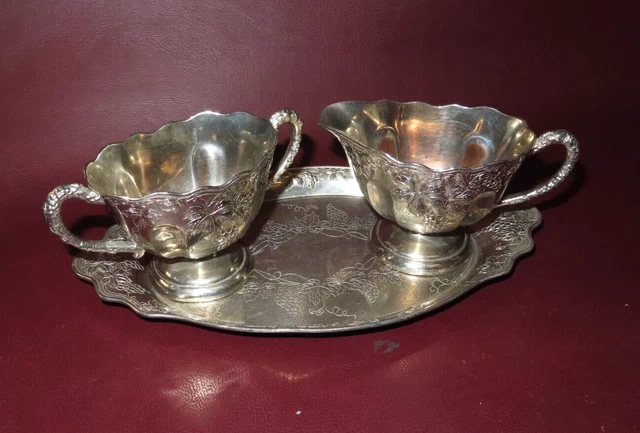 VINTAGE 3-PC ART Nouveau Japanese Silverplate Cream & Sugar Set on Tray ...