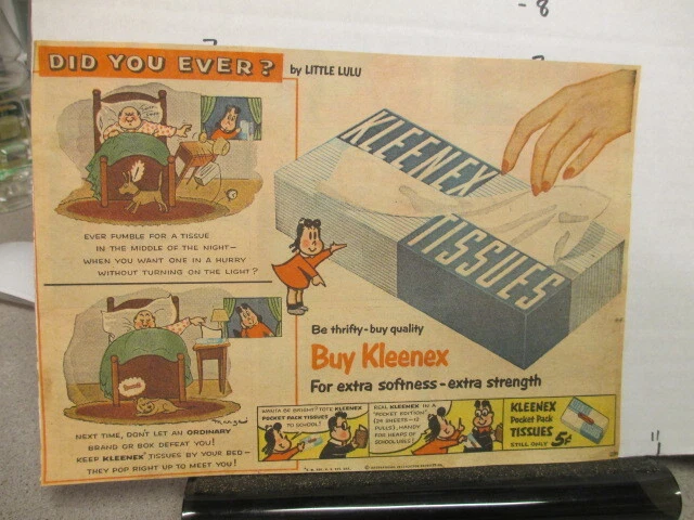 NEWSPAPER AD PREMIUM 1950s Marge's LITTLE LULU Kleenex comic strip book ...