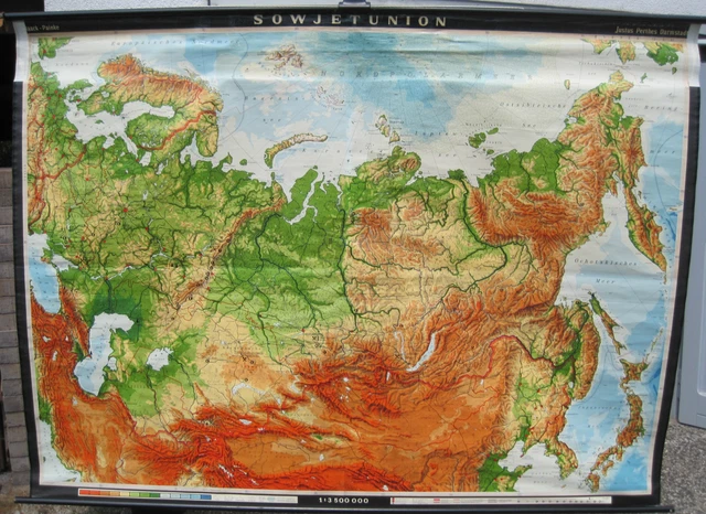 SCHOOL WALL MAP Card Russia 3,5Mio 1968 1A Soviet Union £178.93 ...