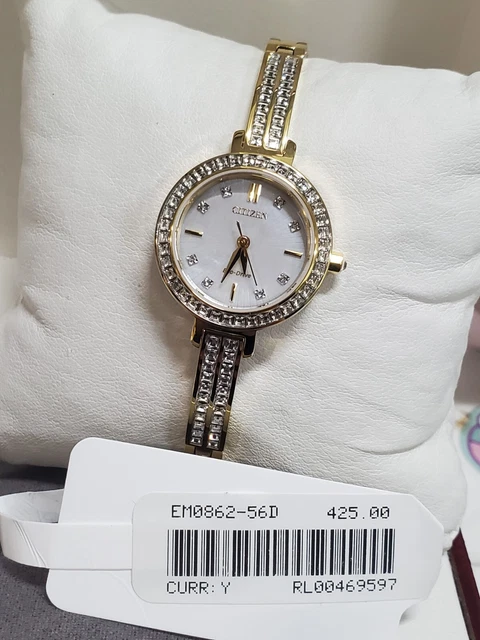 CITIZEN ECO-DRIVE CINTURINO Quadrante Bianco Accenti Cristallo Donna ...