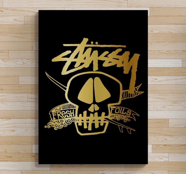 LARGE RARE STUSSY Shop Display Sign **Printed On Thick Gold Mirrored ...