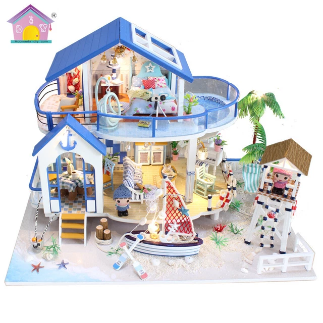 1:24 DIY DOLLHOUSE Miniature Wooden Dolls The Blue Sea House Kit ...