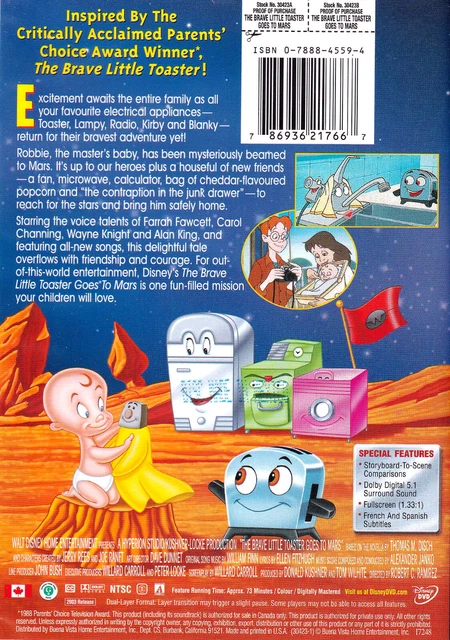 THE BRAVE LITTLE Toaster Goes to Mars DVD New Kids Animation Disney $17 ...