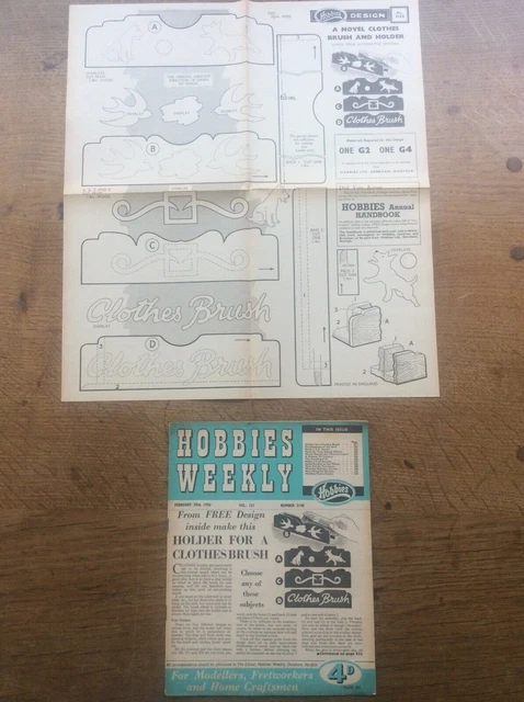 1956 HOBBIES WEEKLY Magazine Fold out Plan Design to make clothes brush ...