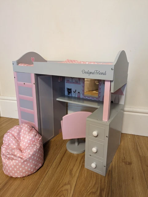 DESIGNAFRIEND WOODEN ALL in One Dolls Bedroom (Doll sold separately) £ ...