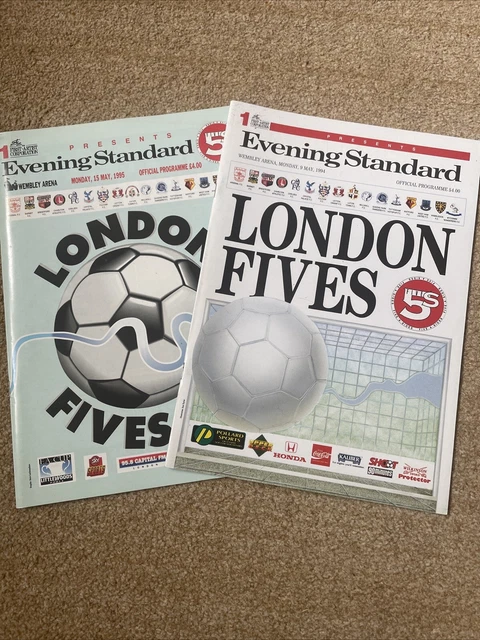 2 X EVENING Standard London five a sides 1994 And 1995 At Wembley. Vgc ...