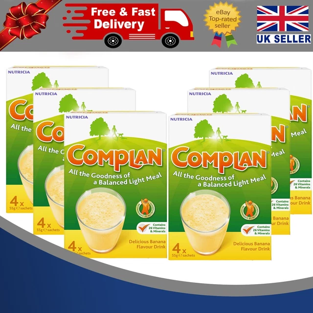 COMPLAN BANANA FLAVOUR Nutrition Drink Powder 4 x 57g Sachets Pack-6 £ ...