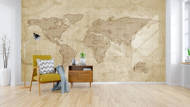 3D RETRO ART World Map 56 Wall Paper Wall Print Decal Deco Indoor Wall ...