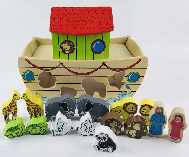 WOODEN NOAH’S ARK NOAH'S ARK SHAPE SORTER £16.42 - PicClick UK