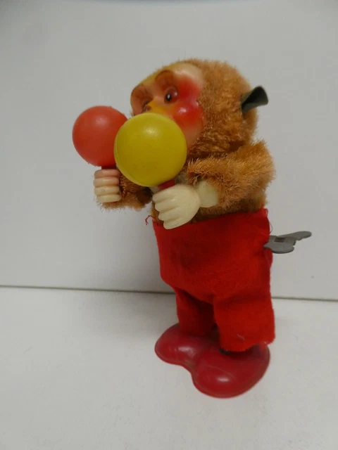 VINTAGE CLOCK WORK Key Wind Monkey Playing Maracas Made In Hong Kong ...
