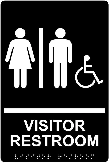 VISITOR RESTROOM SIGN, Ada-Compliant Braille and Raised Letters, 9X6 In ...