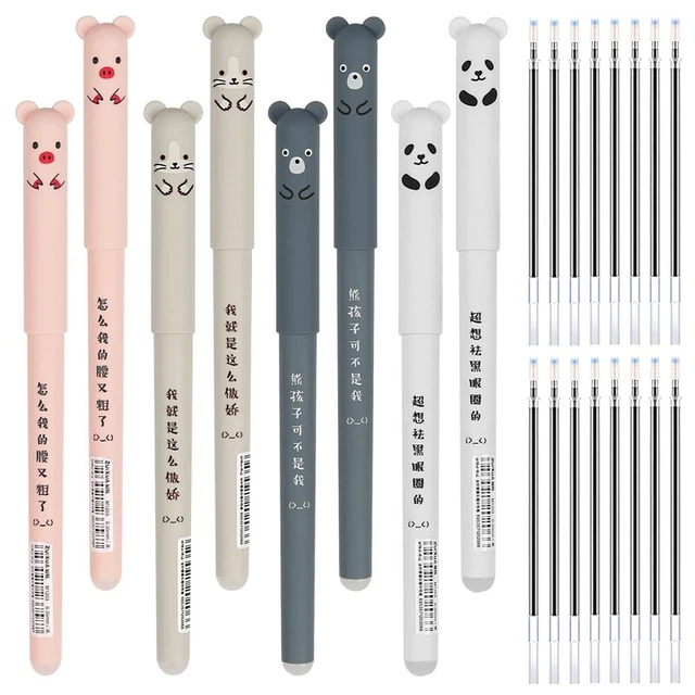 8PCS ROLLERBALL ERASABLE Pens, Cartoon Animal Pens Erasable Black Ink ...