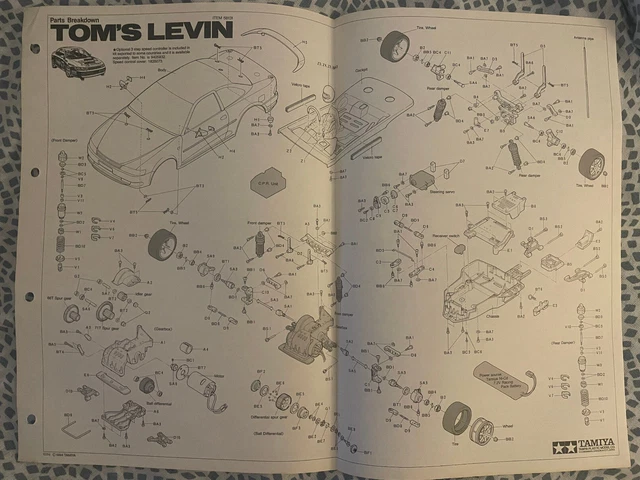 TAMIYA ORIGINAL EXPLODED Diagram Tamiya Service Guide Tom's Levin 58131 ...