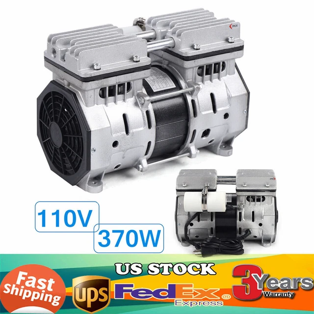370W INDUSTRIAL VACUUM Oilless Piston Compressor Pump Double Cylinder 8 ...