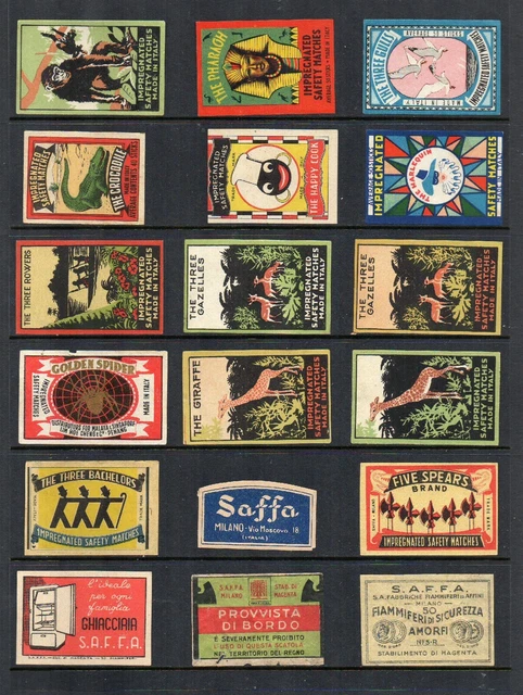 MATCHBOX LABELS RARE early Made in ITALY Different Varieties of same ...