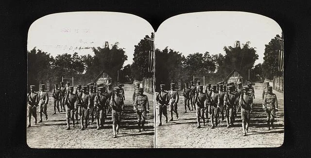 PHILIPPINES POSSIBLY FILIPINO soldiers marching in formation, Mani ...