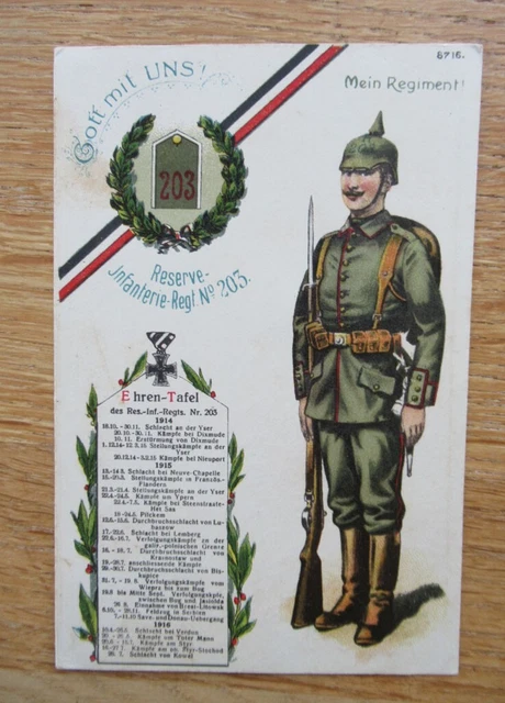 ALTE REGIMENTS POSTKARTE Reserve Infanterie Regiment Nr. 203 / Berlin ...