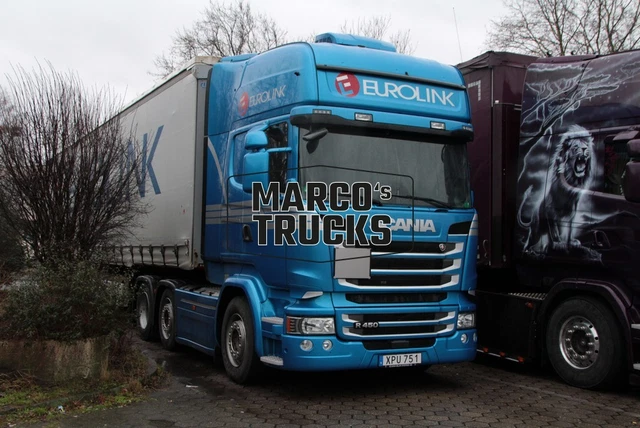 TRUCK PHOTO SCANIA R 450 Tarpaulin Semi-Truck Sweden Blue Eurolink # ...