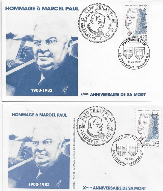 HOMMAGE MARCEL PAUL Carte postale et Enveloppe 1er jour 1992 EUR 3,00 ...