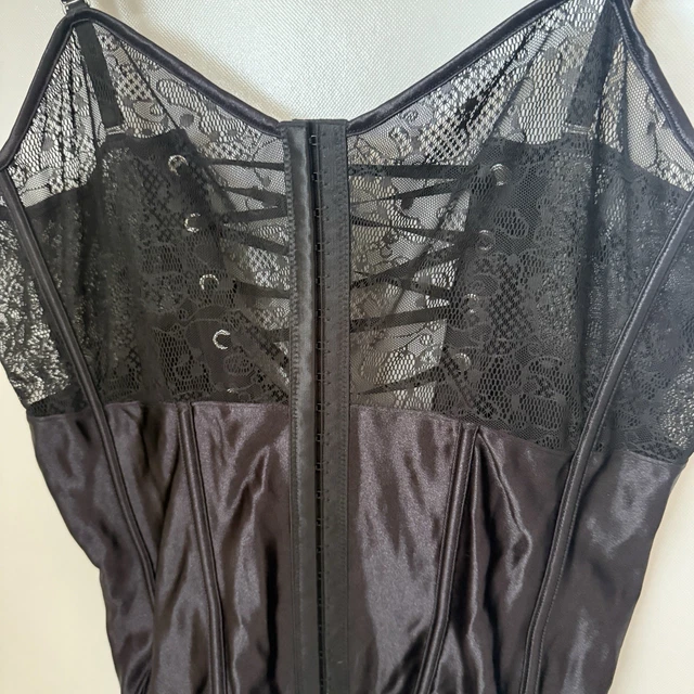ACELANDY Y2K SHEER Floral Lace Mesh Black Gothic Witchy Corset Size 2XL ...