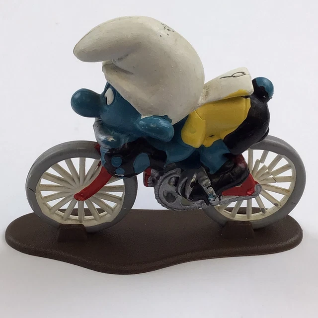 SMURF FIGURE BIKE Racer Base 40501 Schleich Peyo Germany Schlumpf Cycle ...