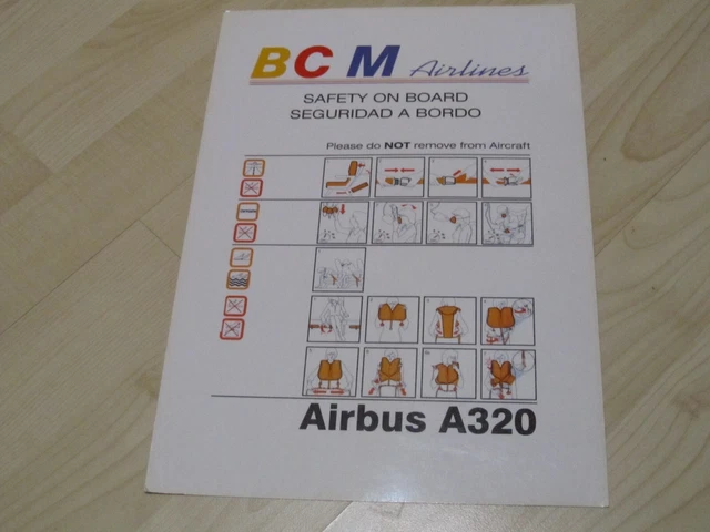 BCM AIRLINES AIRBUS A320 Safety card EUR 3,45 - PicClick IT