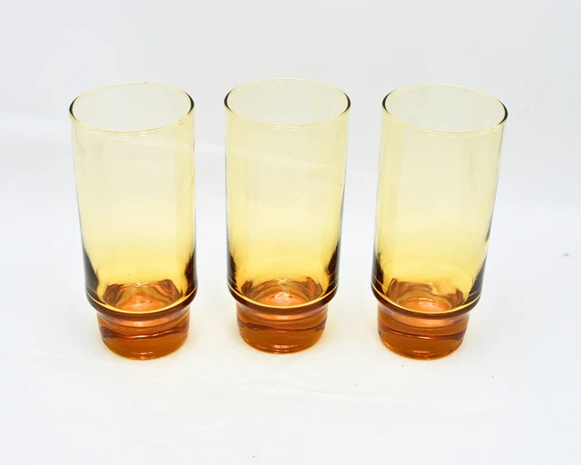 VINTAGE AMBER GLASS Hi Ball Tumblers - Set of 3 Mid-Century Crown ...