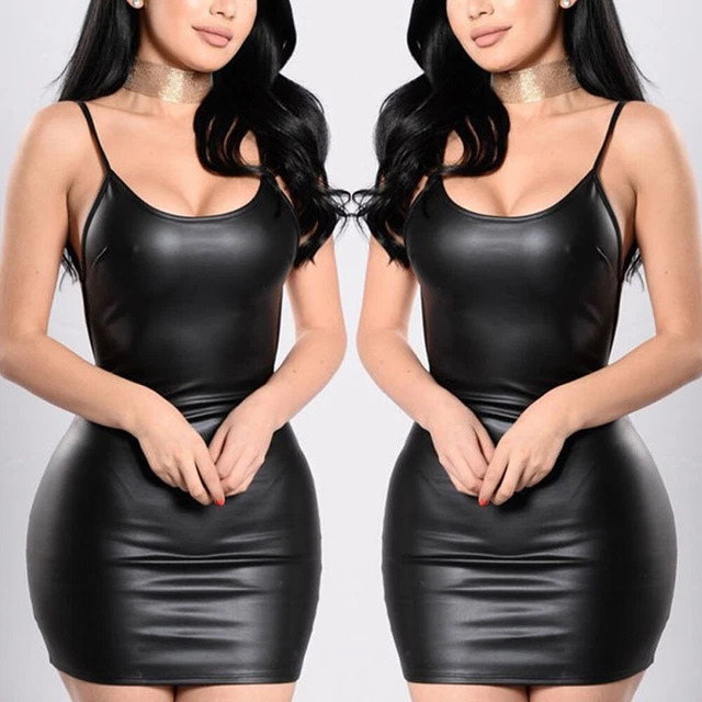 Robe Cuir Dos Nu Club F Te Robe Courte Solide Latex Soutien Gorge Robe