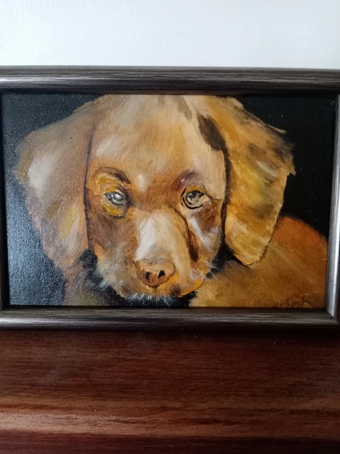 LE CHIEN PEINTURE à l'huile sur panneau de 10X15 par Henry Prost ...
