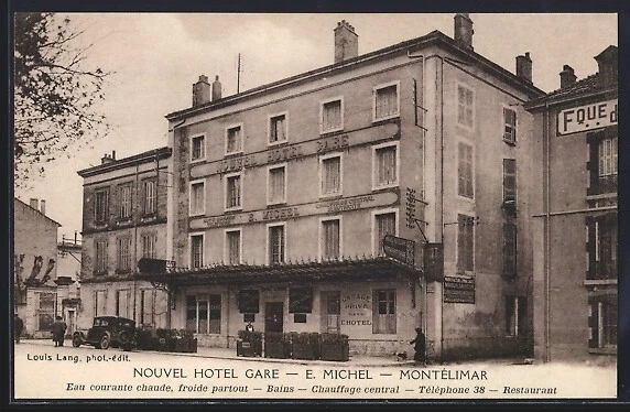 CPA MONTÉLIMAR, NOUVEL Hôtel Gare, E. Michel, avec voitures stationnées devant EUR 7,00 ...