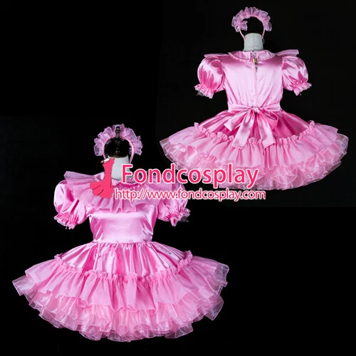 Sissy Forced Maid Satin Pink Lockable Dress Costume Tailor Made{11 Eur