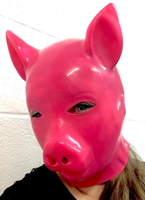 LATEX RUBBER NEON PINK Pig Mask Full Head Gum Hood Fetish Animal Stag ...