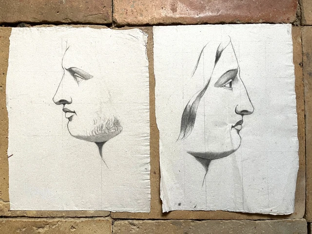 DESSINS PROFILS ANTIQUES portrait étude collection Fernand Benoît Arles ...