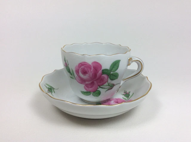 MEISSEN MEISSENER ROSE Rosa Mokkatasse mit Untertasse Neuer Ausschnitt ...