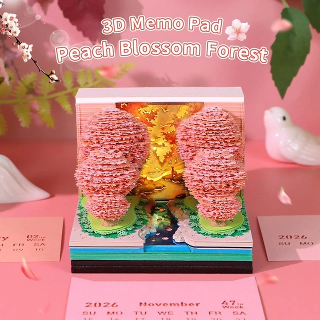 3D CALENDAR 2026, Creative Memo Pad w/Light,DIY Paper Art Decor Carving ...