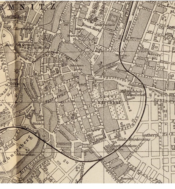 1886 ANTIQUE CITY Map Of Chemnitz Former Karl-Marx-Stadt Saxony Sachsen ...
