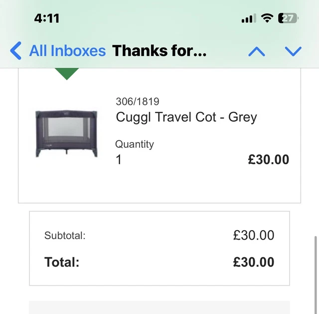 CUGGL DELUXE TRAVEL Cot with Bassinet Portable Foldable #1328 £25.00 ...