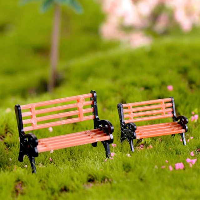 2PC MINI GARDEN Ornament Miniature Park Seat Bench Micro Landscape ...