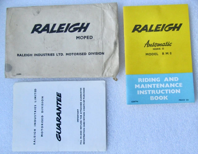 RALEIGH MOPED PAPERWORK - Automatic Mark II RM8 Owners Manual + RM8 ...