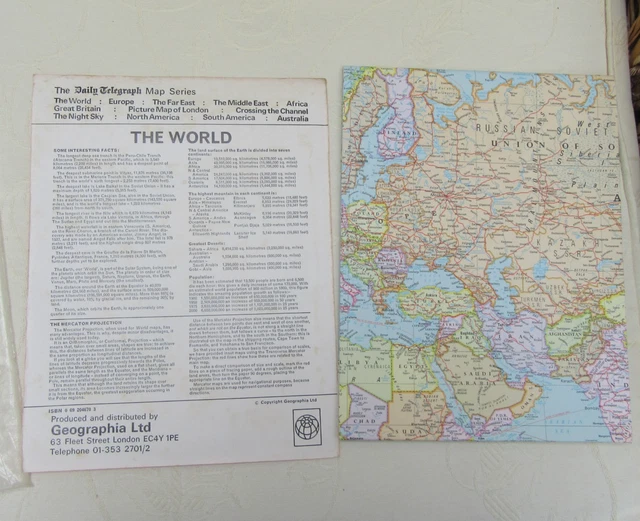 WORLD MAP-DAILY TELEGRAPH-INSET maps of Greenland & Antartica-1968 ...