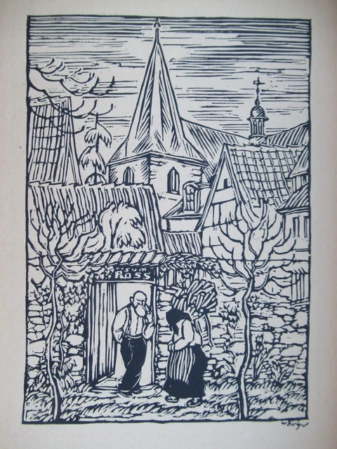 WALTER BUHE: IM Städtchen. Originalholzschnitt von 1924 EUR 5,00 ...