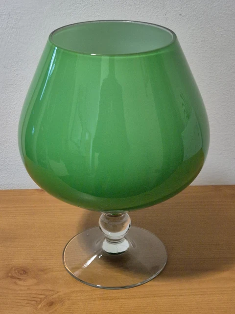 VINTAGE LARGE GREEN Stemmed Glass Brandy Snifter Balloon Shape Vase ...