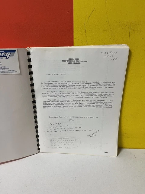 SUN SYSTEMS N364601 TC02 Controller User and Repair Manual $97.38 ...