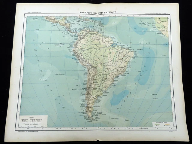 ANTIQUE MAP OF South America Brazil Argentina Physical Geography FRENCH ...