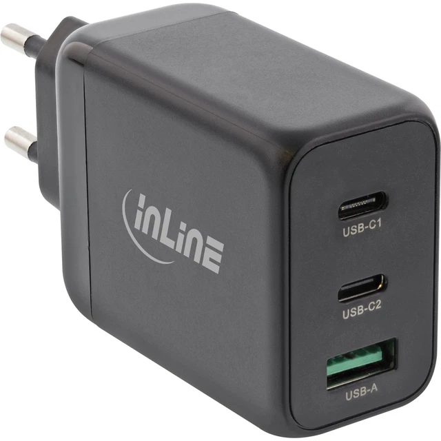 INLINE USB PD Netzteil, GaN Ladegerät, 3-Port, Dual USB-C + USB-A, 65W ...