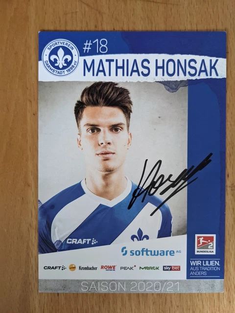 MATHIAS HONSAK SV Darmstadt 98 2020/2021 handsignierte Autogrammkarte ...