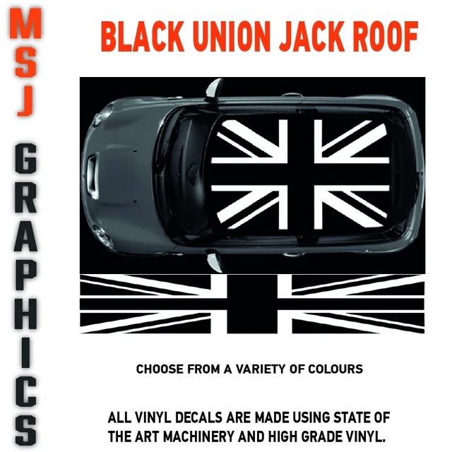UNION JACK ROOF Black for Bmw Mini Cooper graphics stickers decals £39. ...