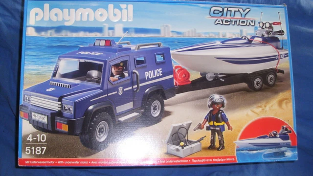 PLAYMOBIL 5187 US Polizeitruck mit Speedboot und Unterwassermotor mit ...