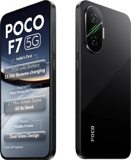 POCO F7 5G (Phantom Black, 512GB 12GB) 8s Gen 4 Processore NFC 6.83 ...